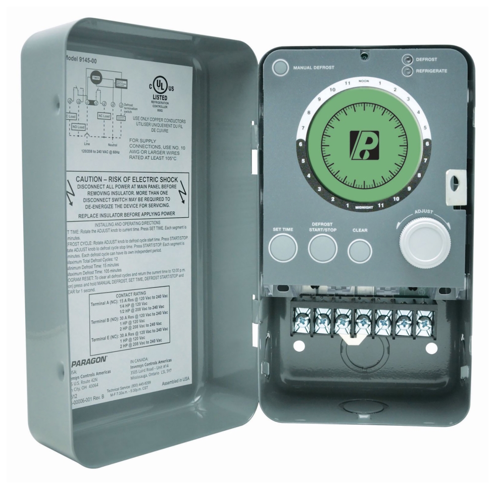 PARAGON Defrost Timer Control: Adj, 120/208/240V AC, 1 to 1440, 30 A ...
