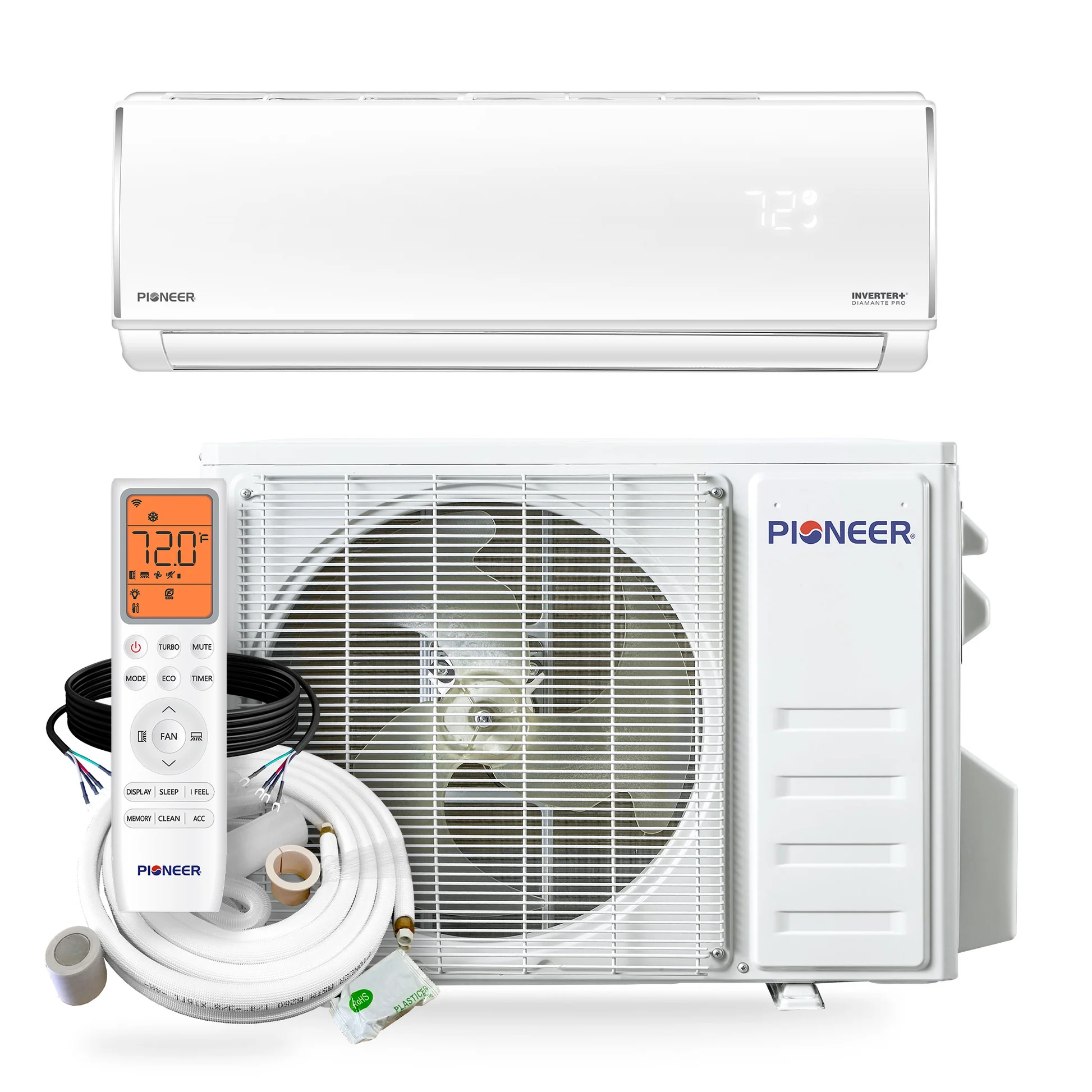 Pioneer® Diamante Pro™ 18,000 BTU 21 SEER2 230V High-Wall Ductless Mini ...